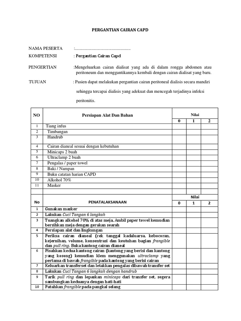 Daftar Cek List Tindakan CAPD.pdf | PDF