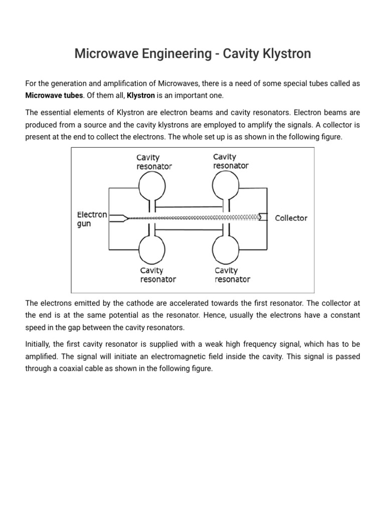 Cavity Klystron Microwave Amplification | PDF | Electrical Engineering | Electrical Components