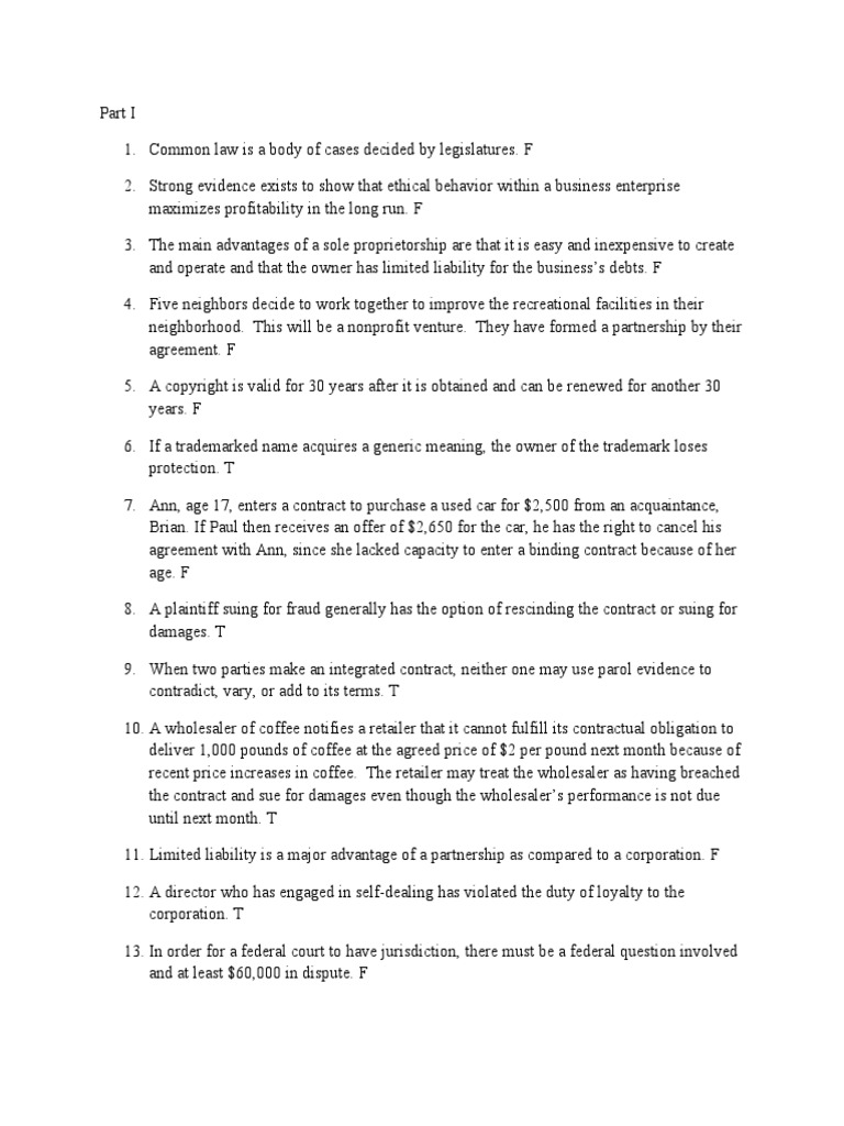 Business Law Quiz & Case Studies | PDF | Lawsuit | Private Law