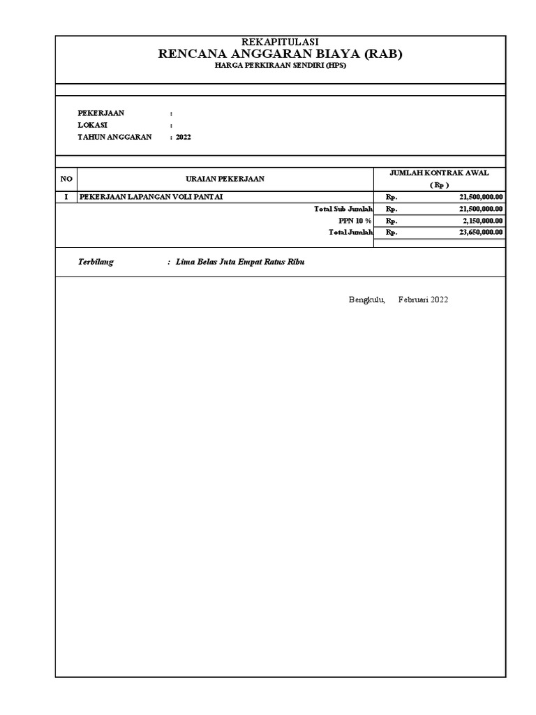 RAB Lapangan Voli Pantai | PDF