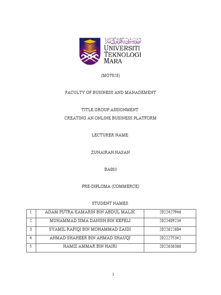 MGT028 Group Assignment: Online Business | PDF