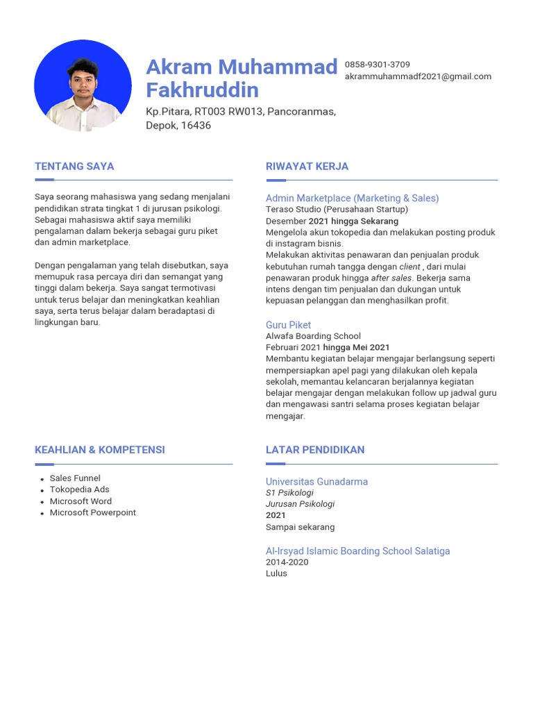 Surat Lamaran Dan CV Akram Muhammad Fakhruddin - Admin Marketplace ...