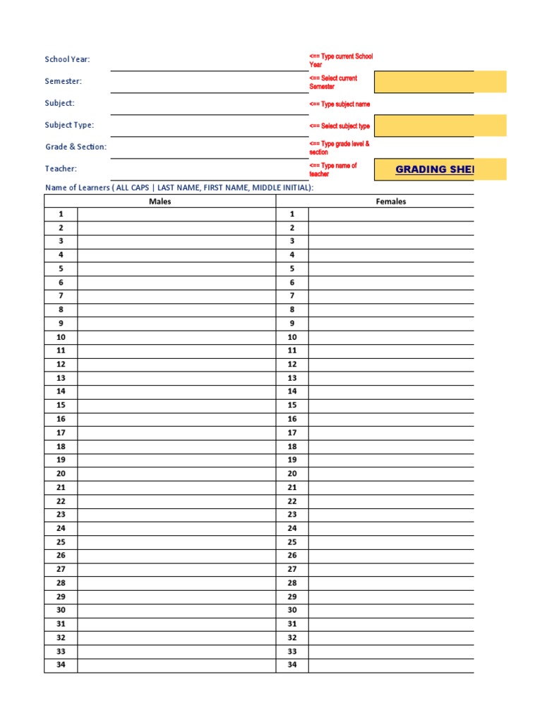 Grading Sheet for Grade 8 Section 1 | PDF