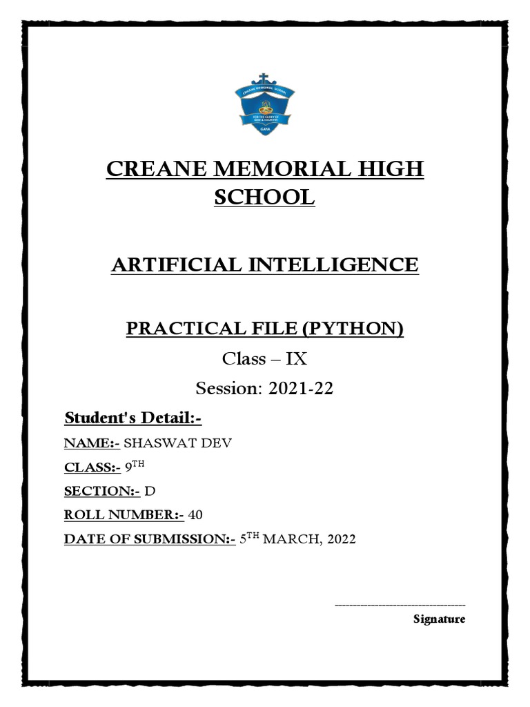 Artificial Intelligence Project Work Pdf Pdf