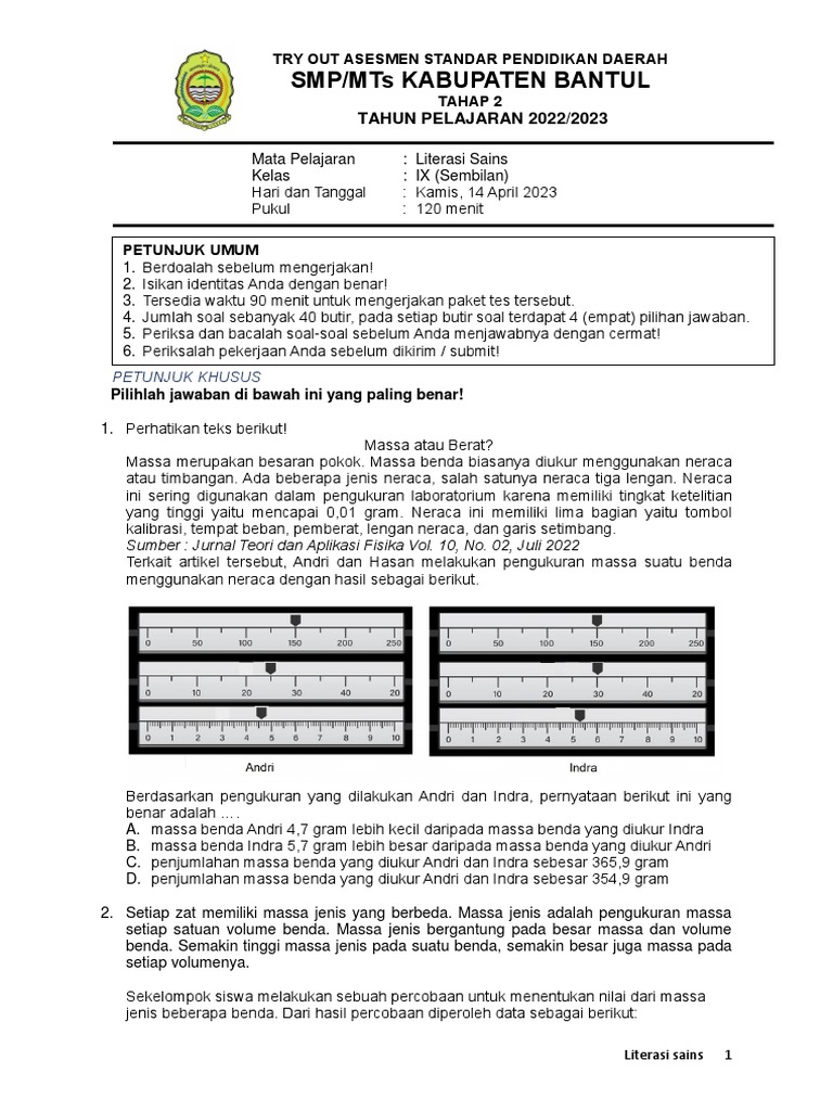 Try Out Literasi Sains SMP/MTs | PDF