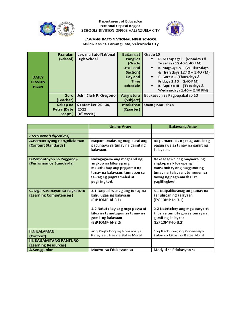 DLL Week 6 - GREGORIO | PDF