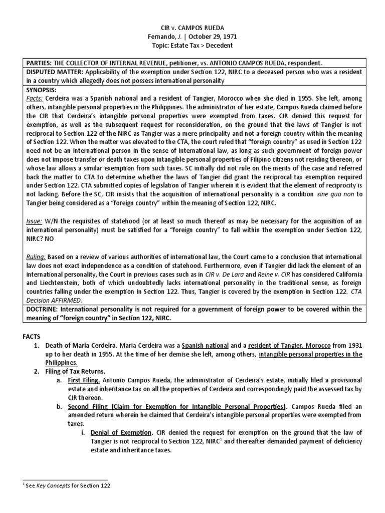 CIR v. Campos Rueda | PDF
