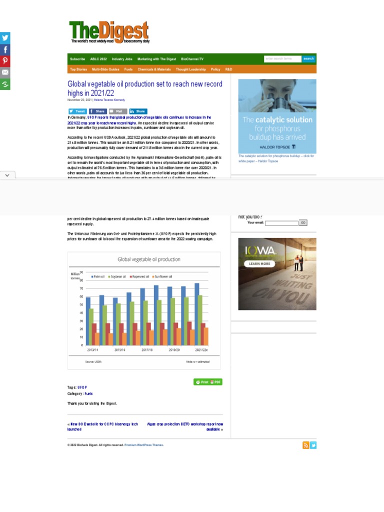 Global Vegetable Oil Production Set To Reach New Record Highs in 2021 ...