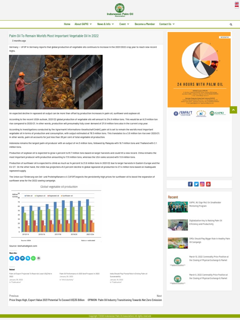 Palm Oil To Remain World's Most Important Vegetable Oil in 2022 ...