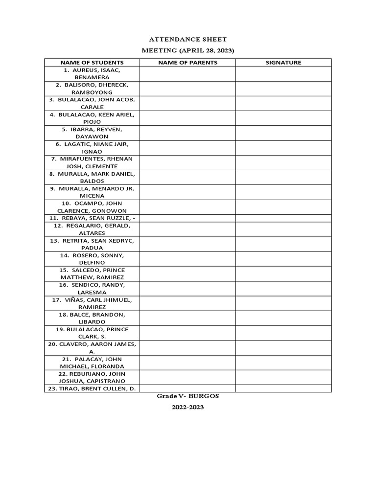 ATTENDANCE SHEET - April 28, 2023 | PDF