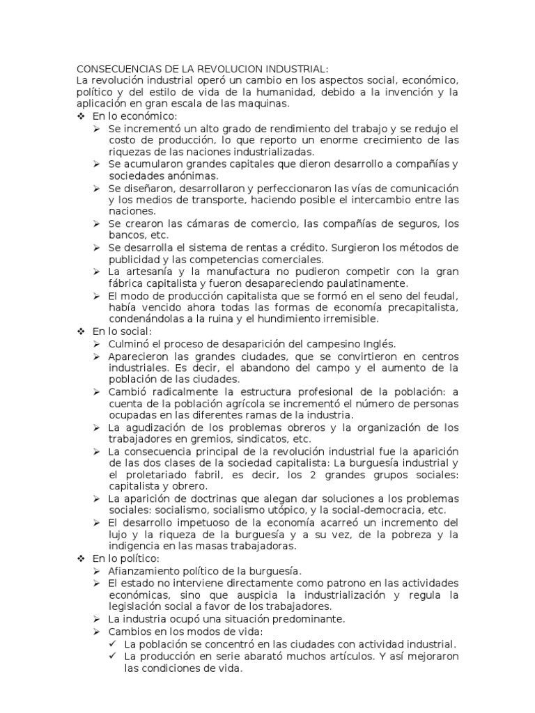 Consecuencias de La Revolucion Industrial | PDF | Revolución industrial | Industrias
