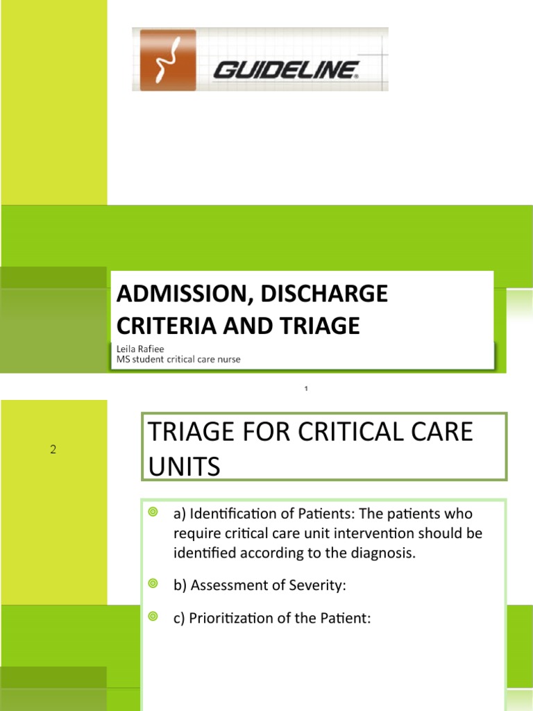 Admission, Discharge Criteria and Triage | PDF | Intensive Care Unit ...
