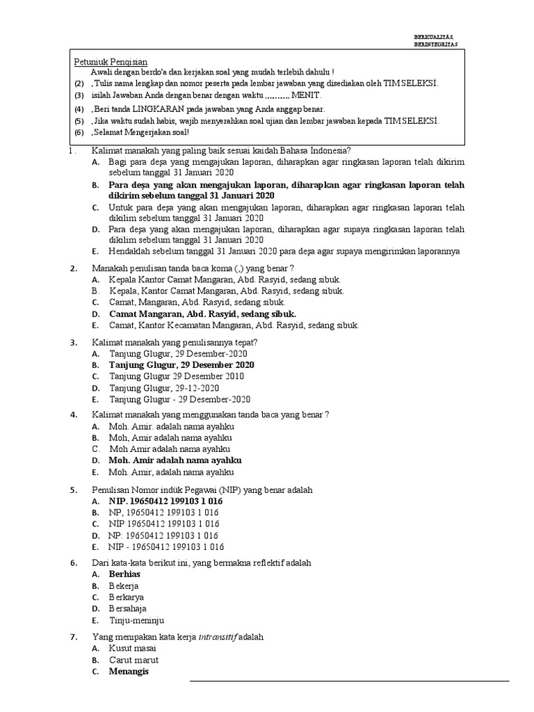 Contoh Soal Perangkat Desa | PDF