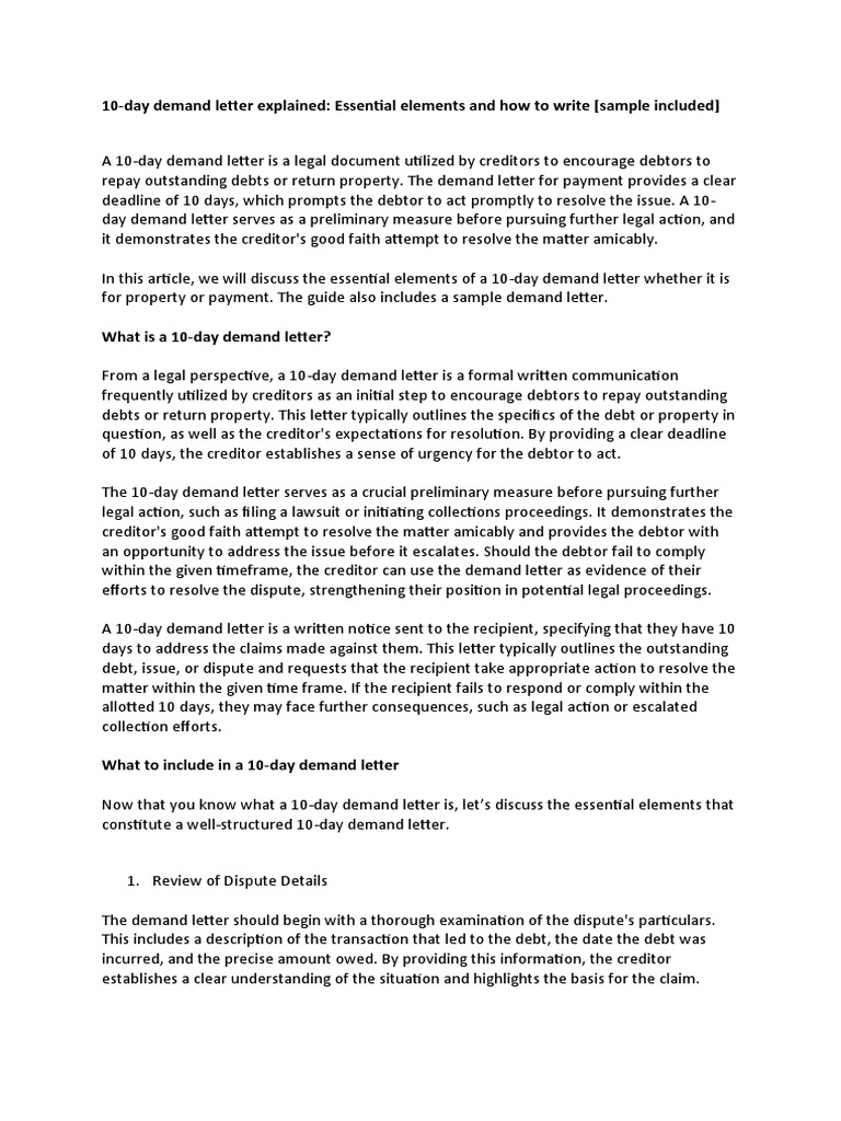 10-Day Demand Letter | PDF | Lawsuit | Debt