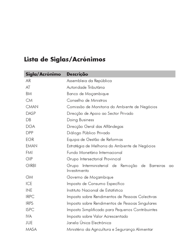 Lista de Siglas e Acrónimos Utilizados no Plano de Acção para a ...