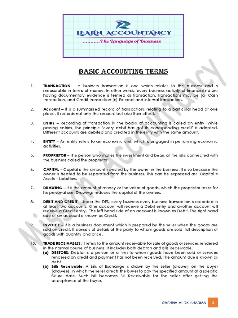 Basic Accounting Terms | PDF | Debits And Credits | Expense