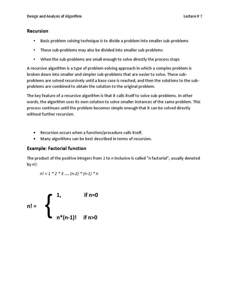 Lecture 7 Recursion Pdf Recursion Function Mathematics