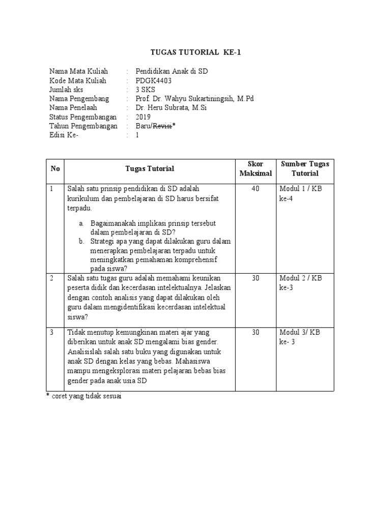 Tugas Tutorial 1 Pendidikan Anak Di SD | PDF