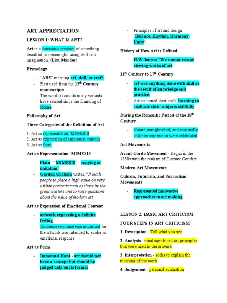 Art Appreciation - Midterm Exam - Reviewer | PDF