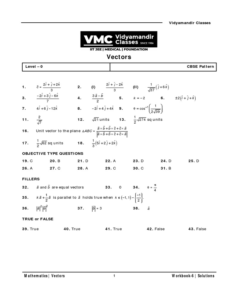 Vector Workbook - Solutions PDF | PDF | Geometry | Euclid