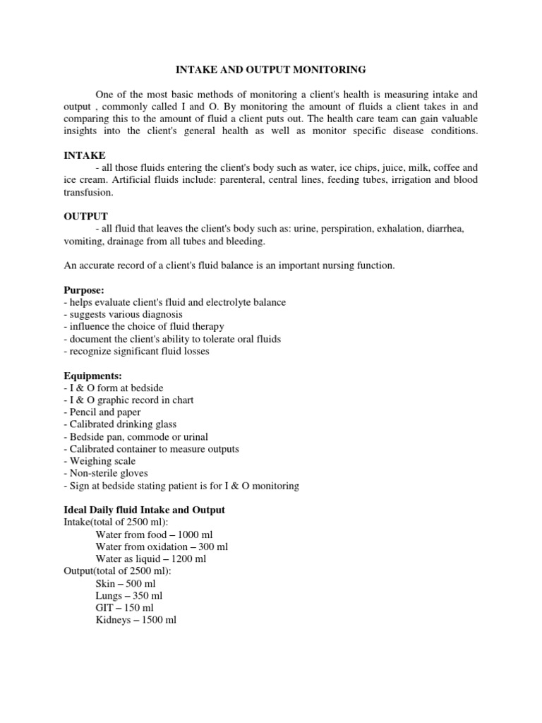 Intake and Output Monitoring | PDF | Medical Specialties | Clinical ...