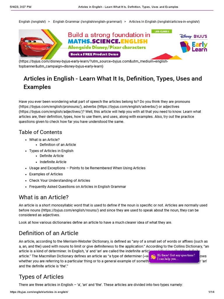 Articles in English - Learn What It Is, Definition, Types, Uses and ...