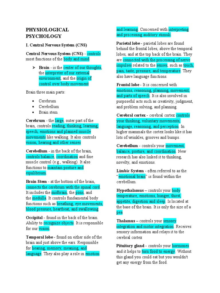 Physiological Psychology - Midterm - Reviewer | PDF Physiological Psychology - Midterm - Reviewer | PDF