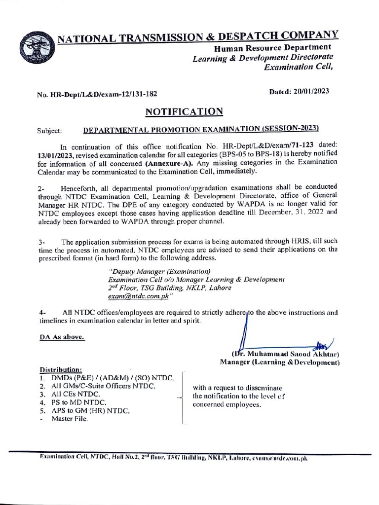 DPE Notification & Calendar NTDC 2023 | PDF