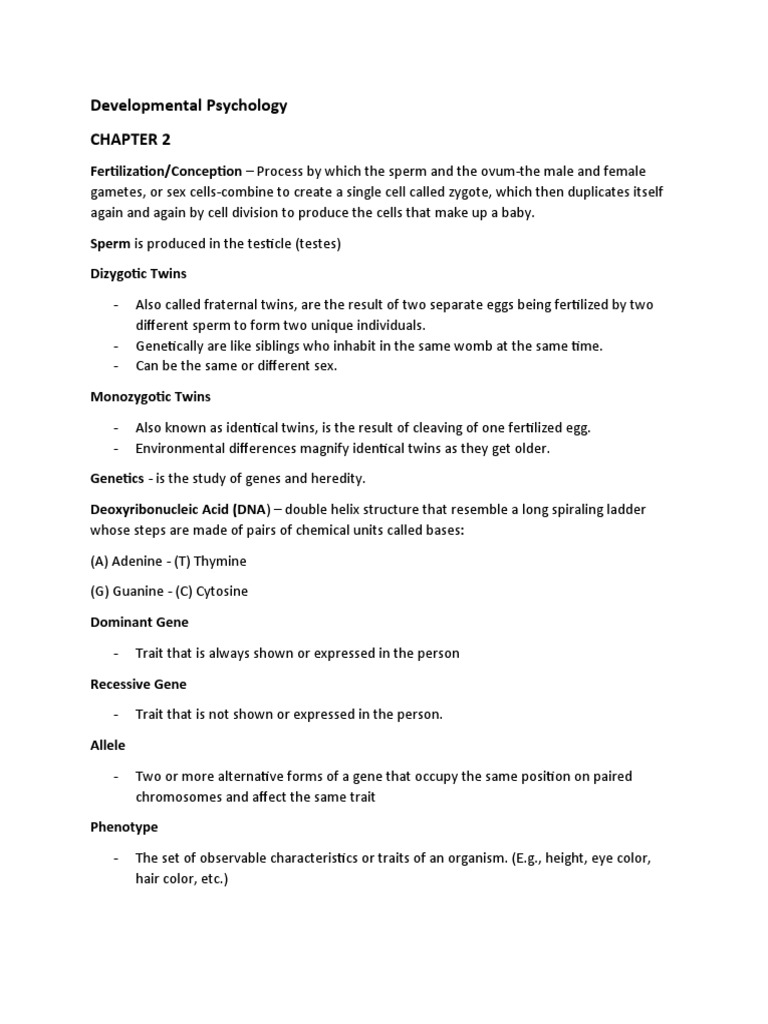 Dev Psych - Chapter 3 - Reviewer | Download Free PDF | Gene | Twin