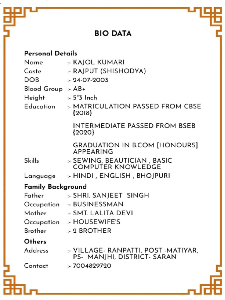 Kajol Singh Bio data.pdf | PDF
