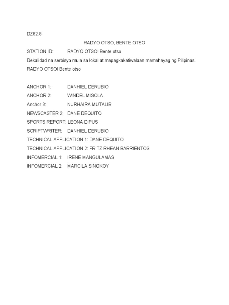 RADYO OTSO Draft Script | PDF