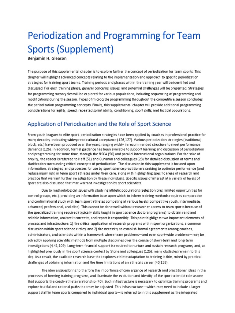 Periodization and Programming For Team Sports - Supplement PDF | PDF ...