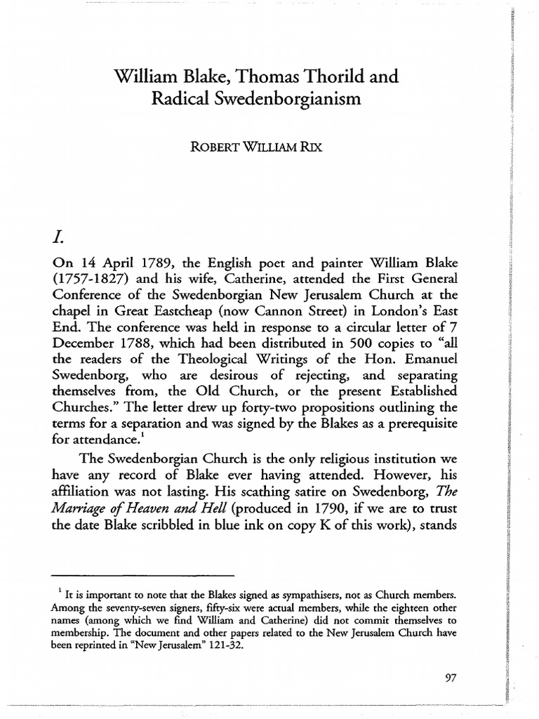 Robert Rix On Blake & Swedenborg PDF | PDF