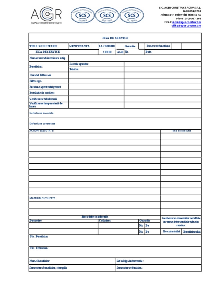 Fisa Mentenanta PDF | PDF