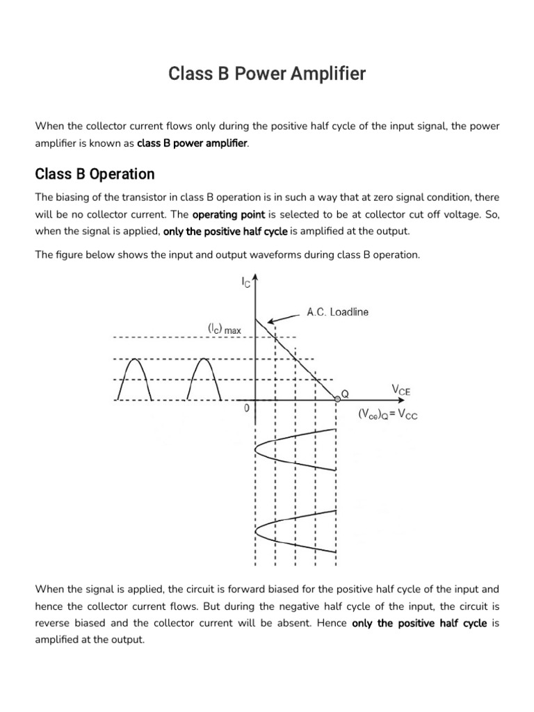 Class B Power Amplifier | PDF | Amplifier | Bipolar Junction Transistor