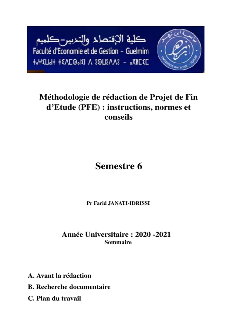 Methodologie de Redaction Du PFE-1 PDF | PDF