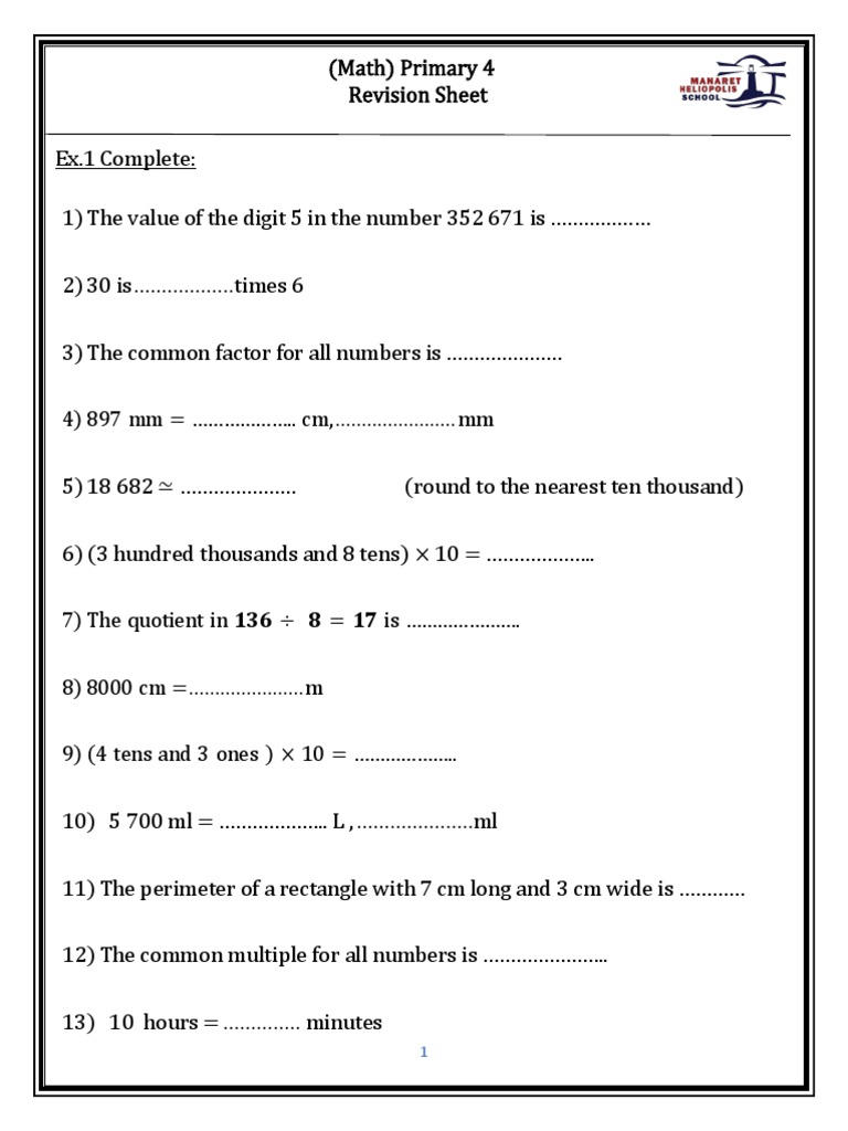 Primary 4 Math Revision | PDF