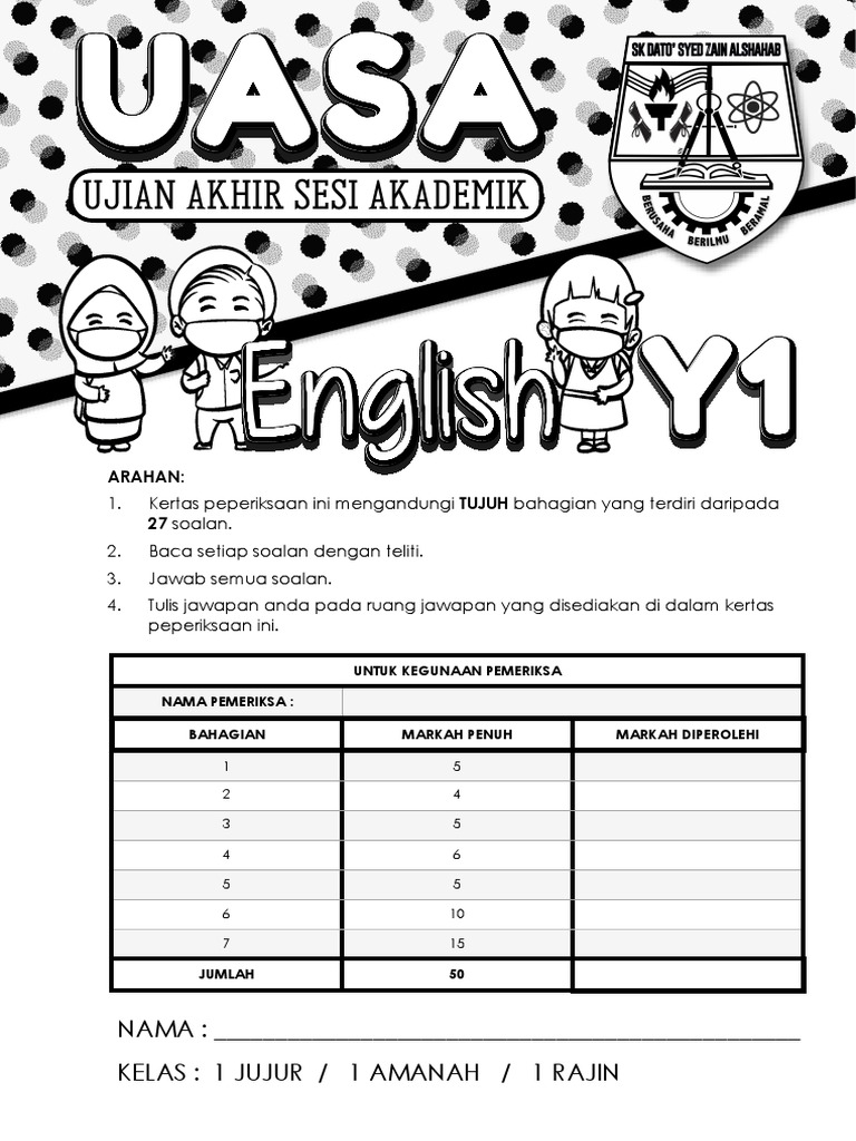 UASA Year 1 English Exam Paper | PDF