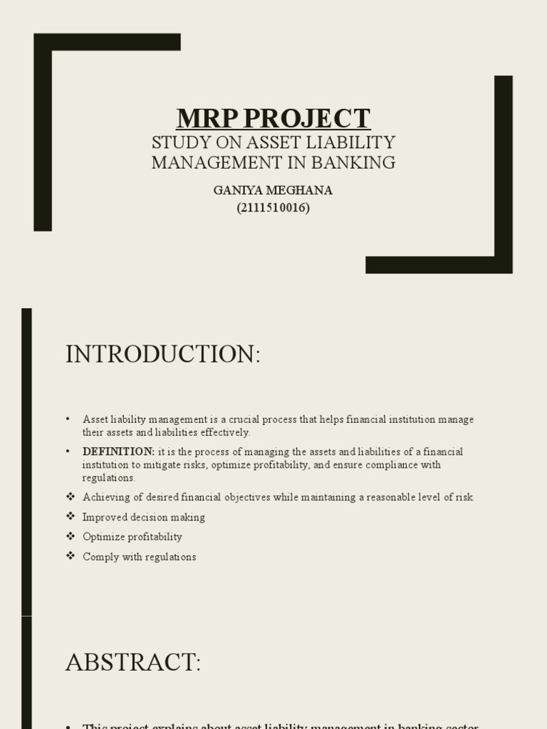 MRP Project: Study On Asset Liability Management in Banking | PDF