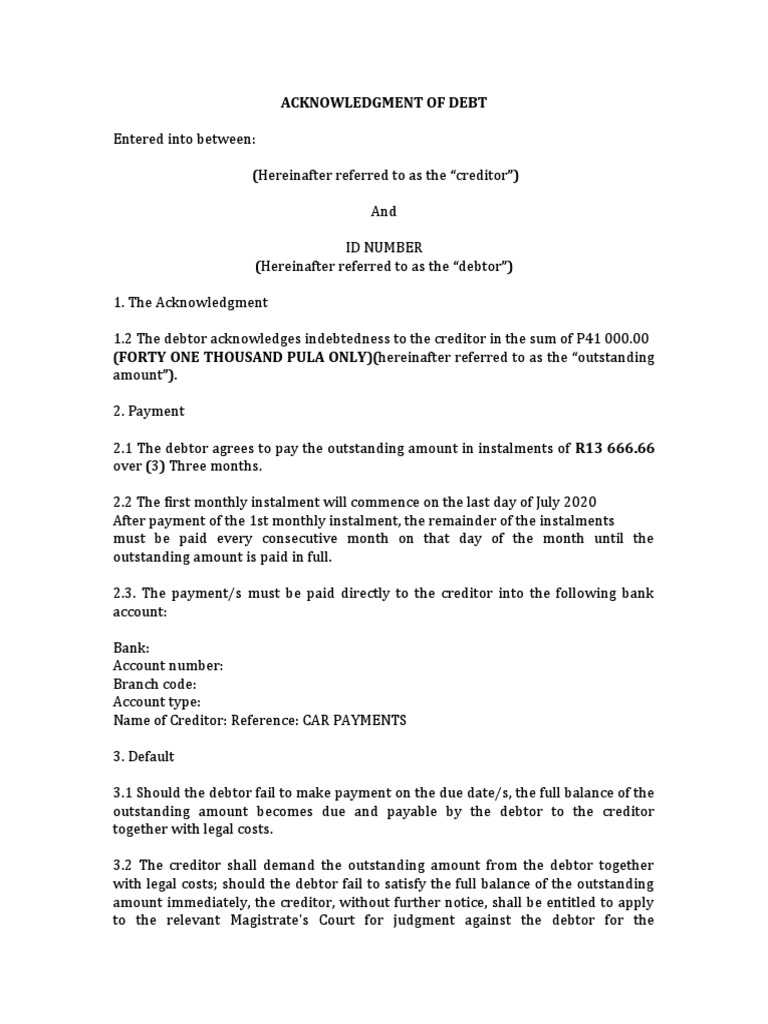 ACKNOWLEDGMENT OF DEBT | PDF