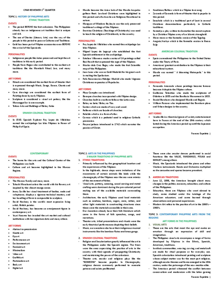 CPAR Grade 12 Arts Reviewer Q1 | PDF
