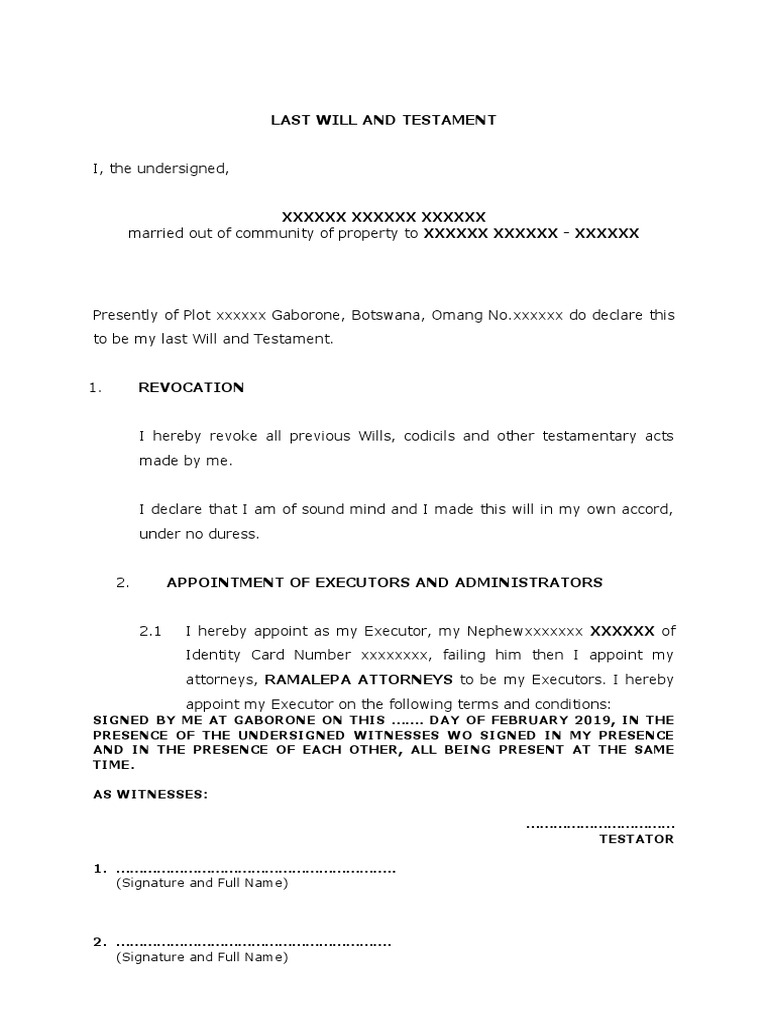 LAST WILL AND TESTAMENT Sample | PDF