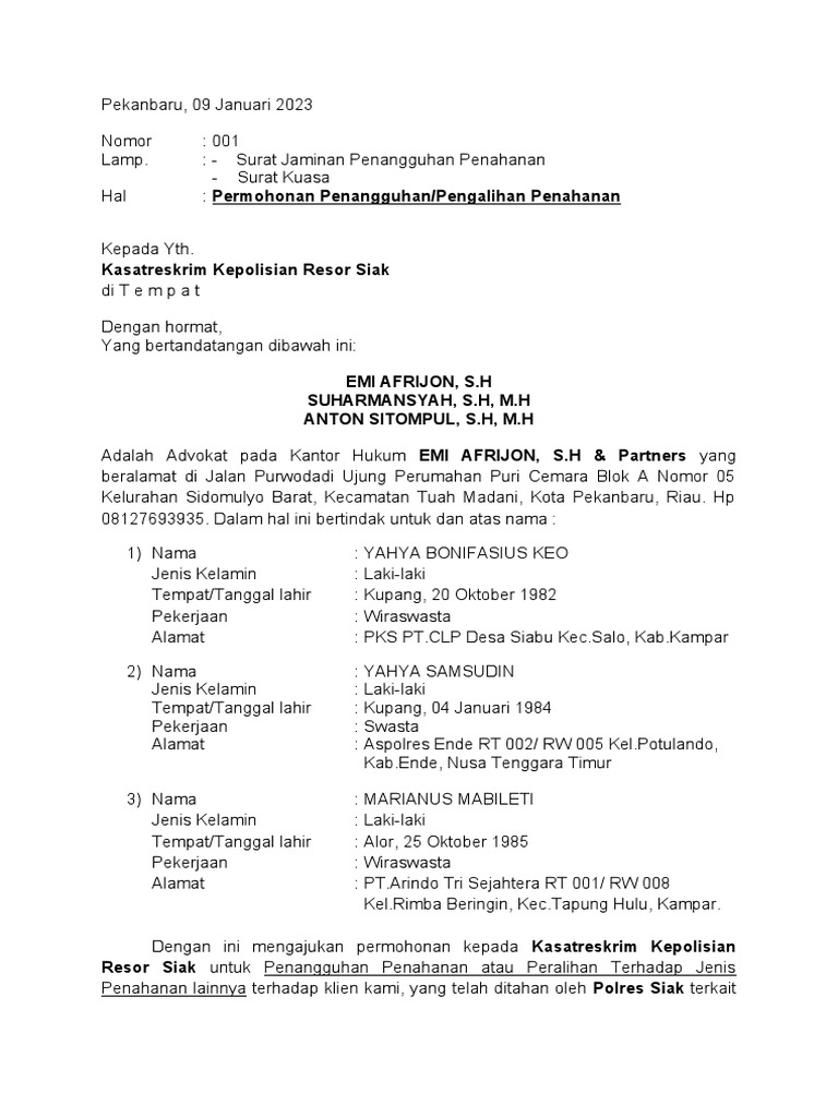 Surat Penangguhan Penahanan | PDF