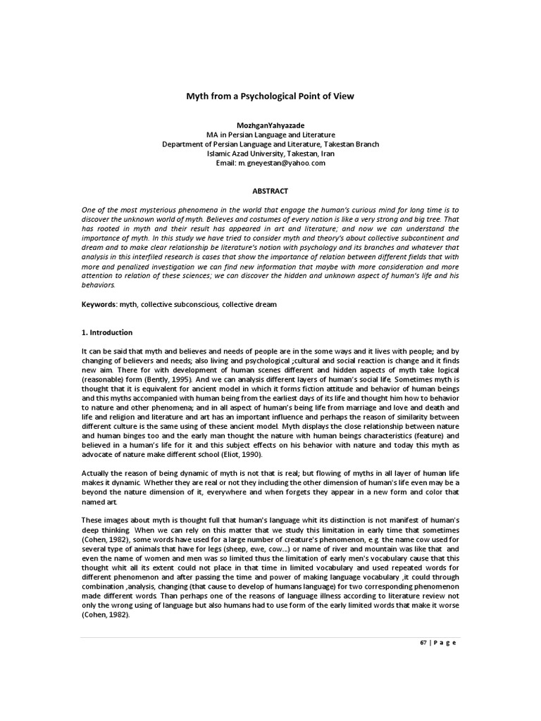 Myth and Psychology: An Analysis | PDF