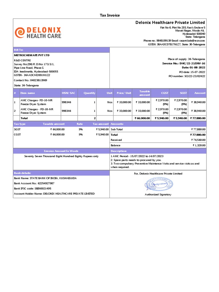 Invoice No-16 - Metrochem AMC | PDF