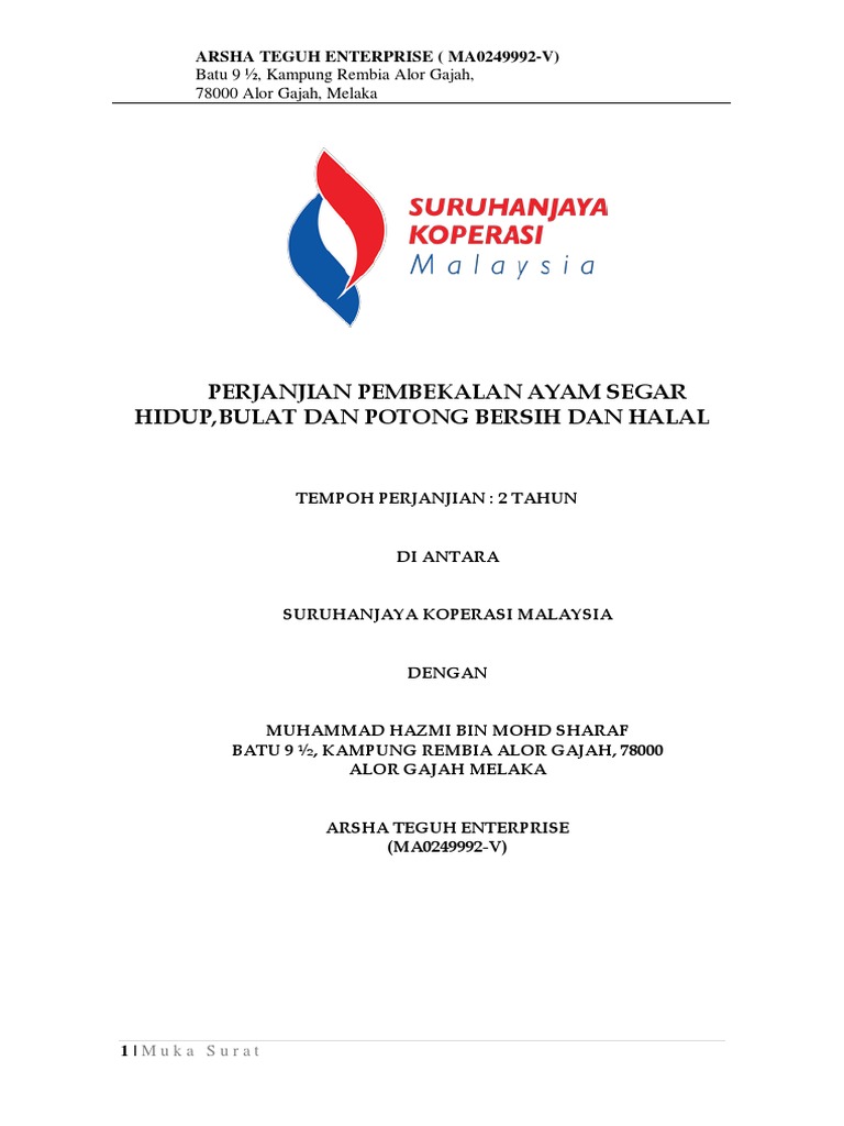 Surat Perjanjian 2022 ARSHA TEGUH ENTERPRISE | PDF