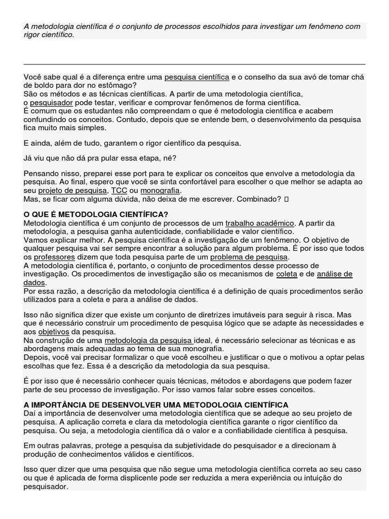 Resumo Metodologia Científica PDF | PDF | Método científico | Science