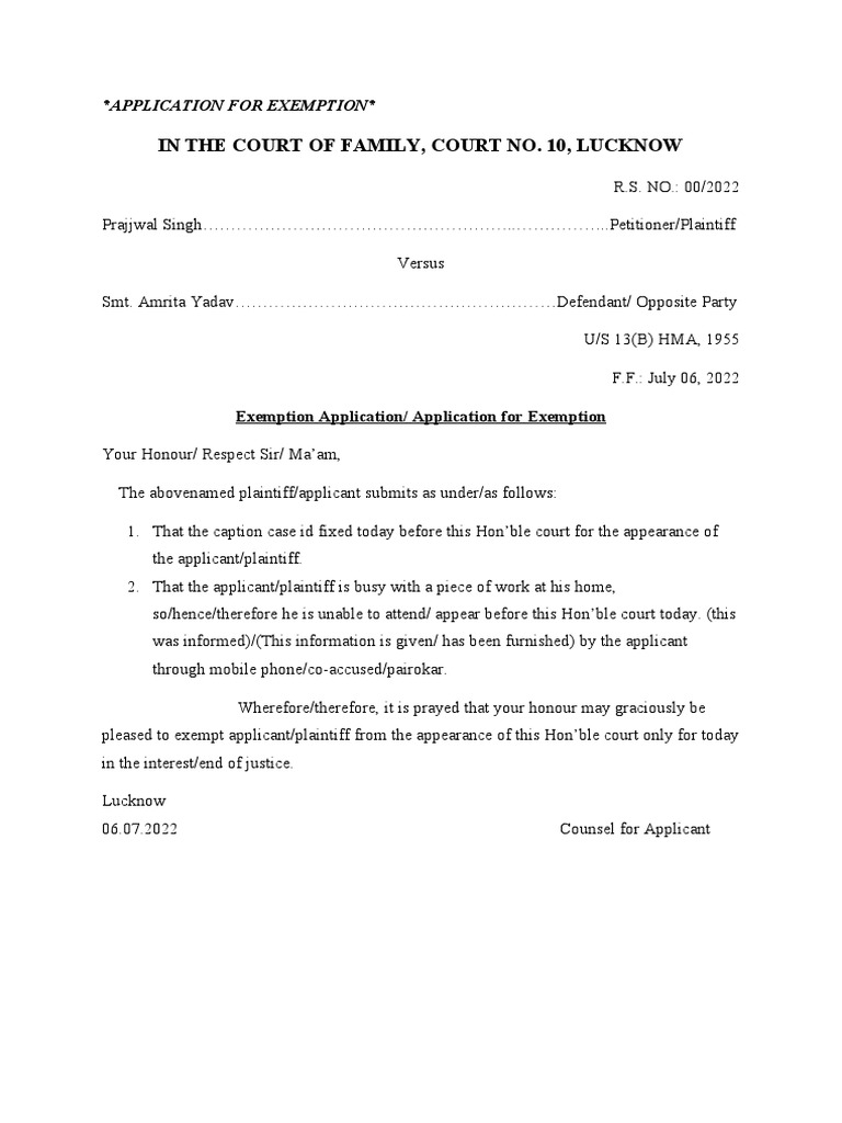 Application For Exemption | PDF