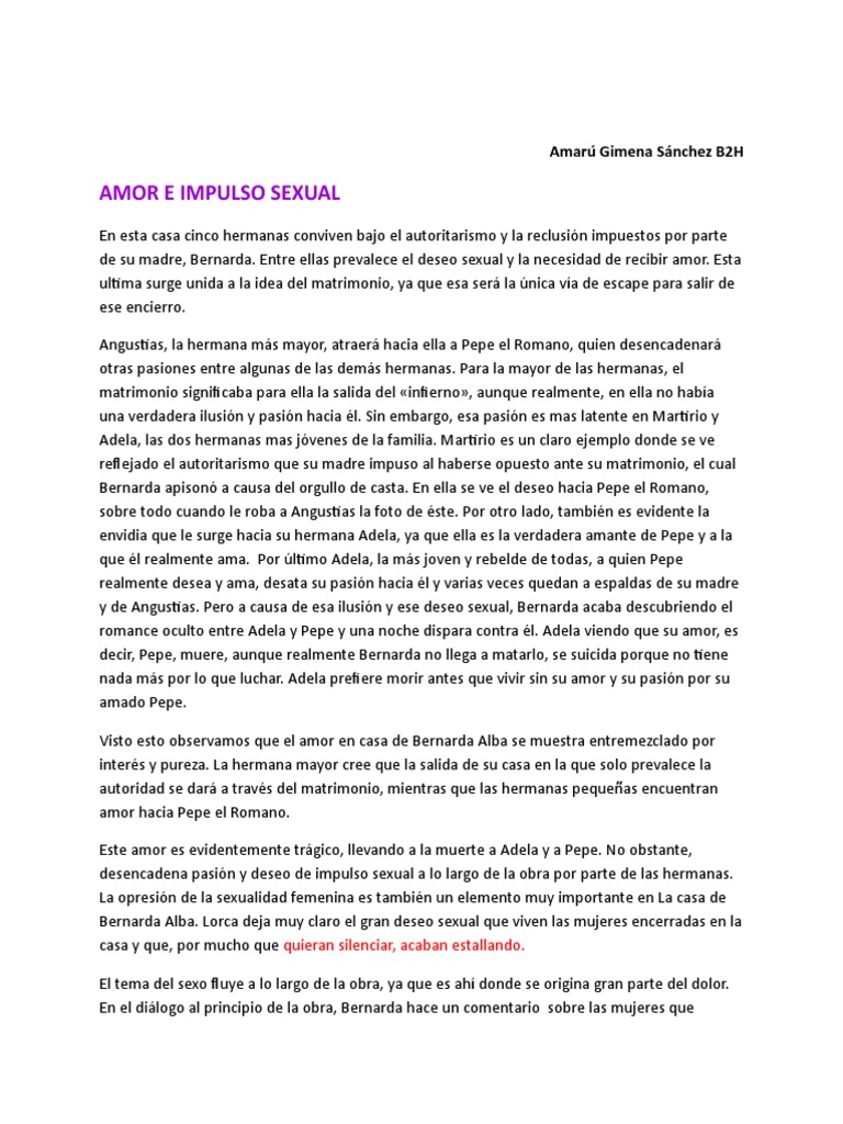 Amor E Impulso Sexual: Amarú Gimena Sánchez B2H | PDF | Amor | Erotismo