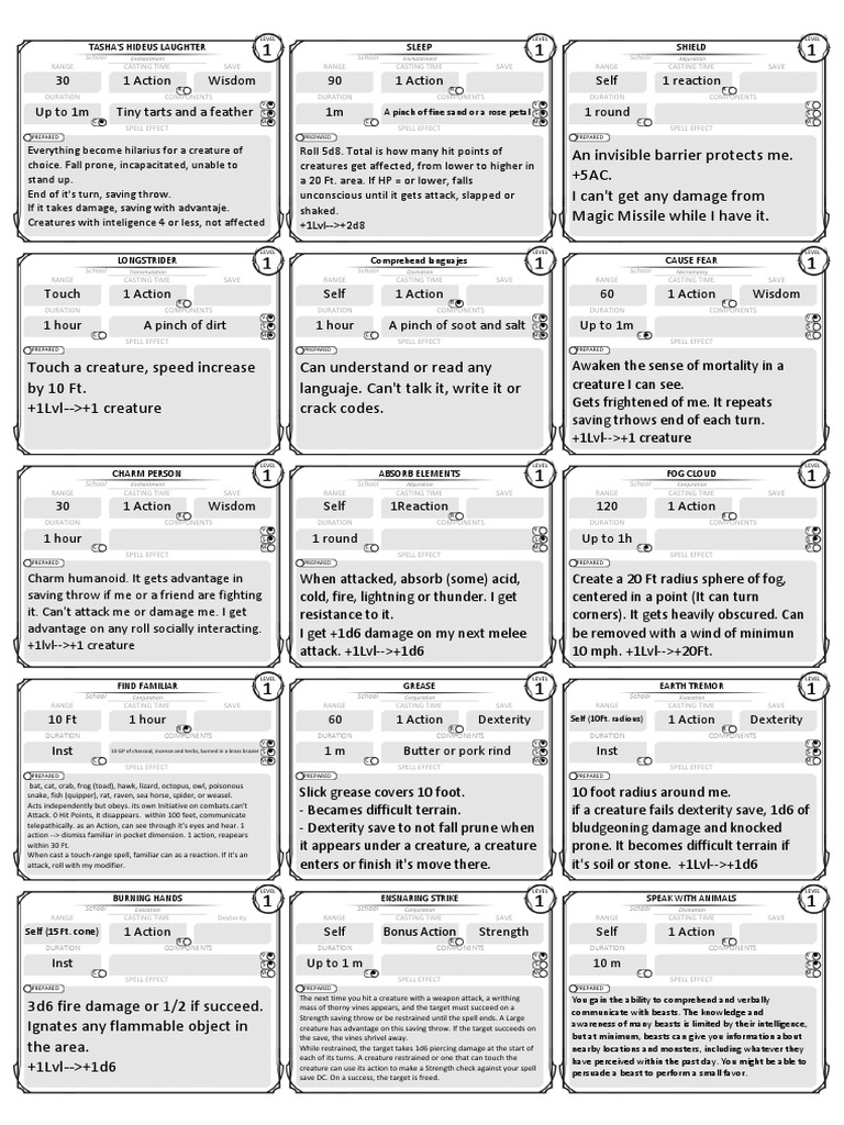 Wizard Spells lvl1 | PDF